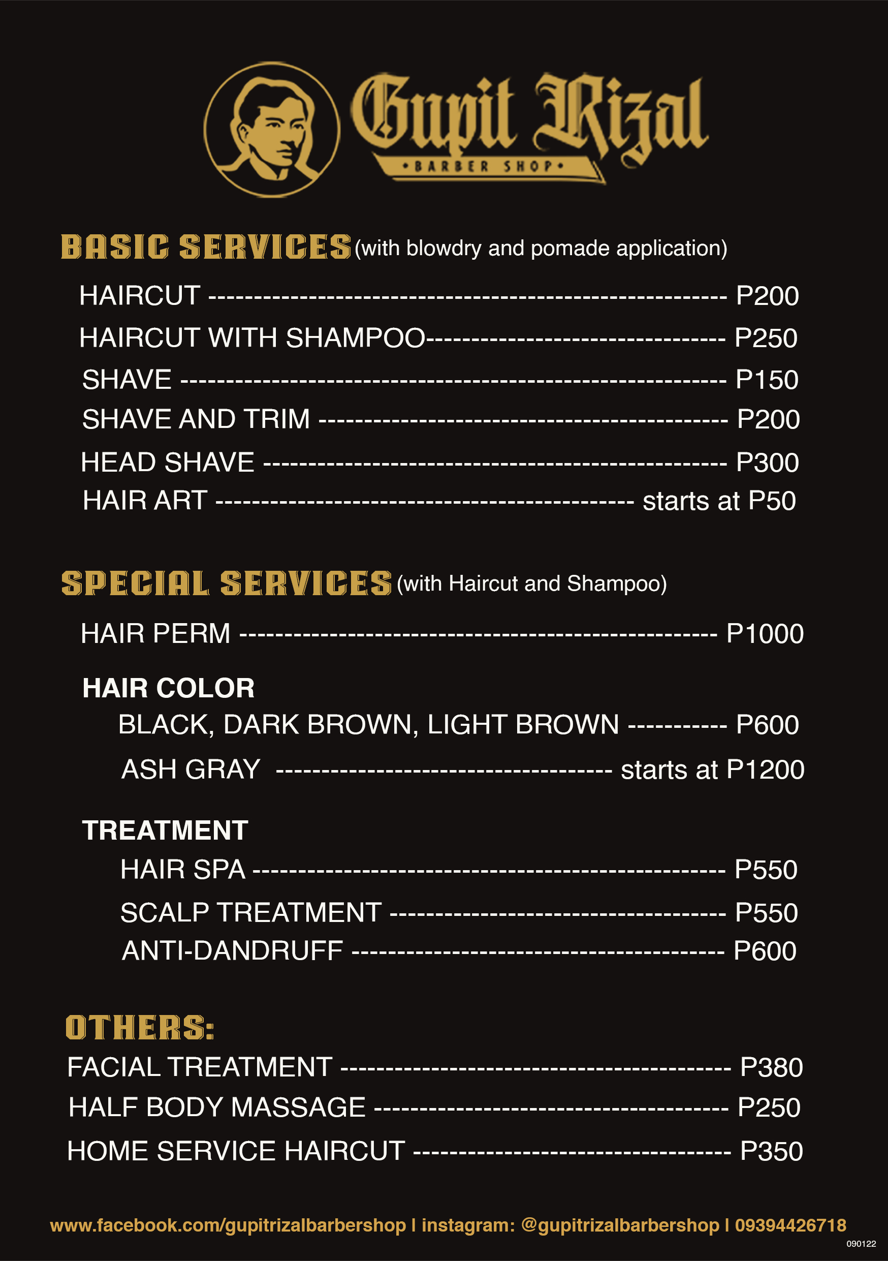Pricing and Services – Gupit Rizal Barbershop